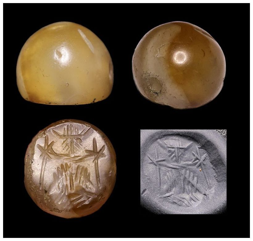 Ancient art Nice Sasanian carnelian stap seal w Gayomard, 3rd.-6th ...