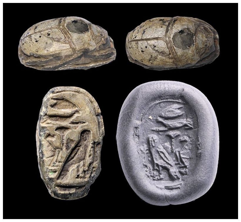 Ancient art Egyptian steatite stone scarab seal w unusual glyphs, New ...