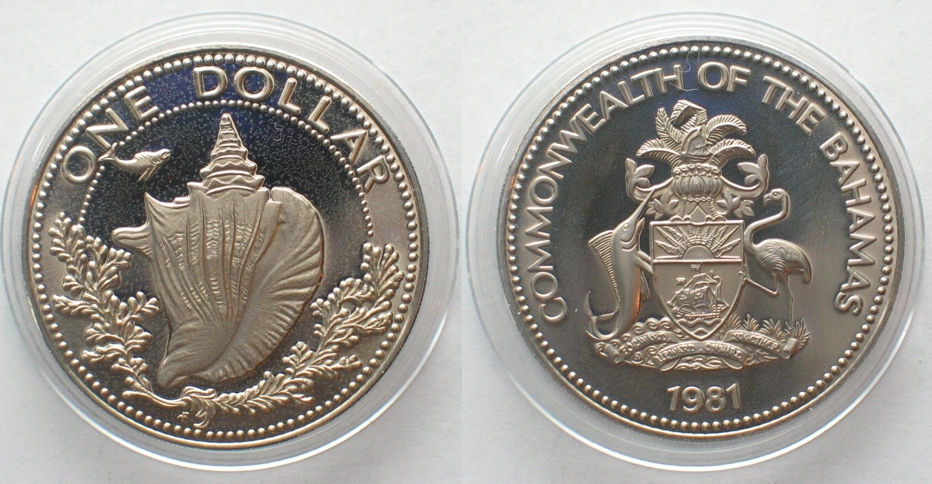 BAHAMAS 1 Dollar 1981 CONCH SHELL Cu-Ni Proof SCARCE! | MA-Shops