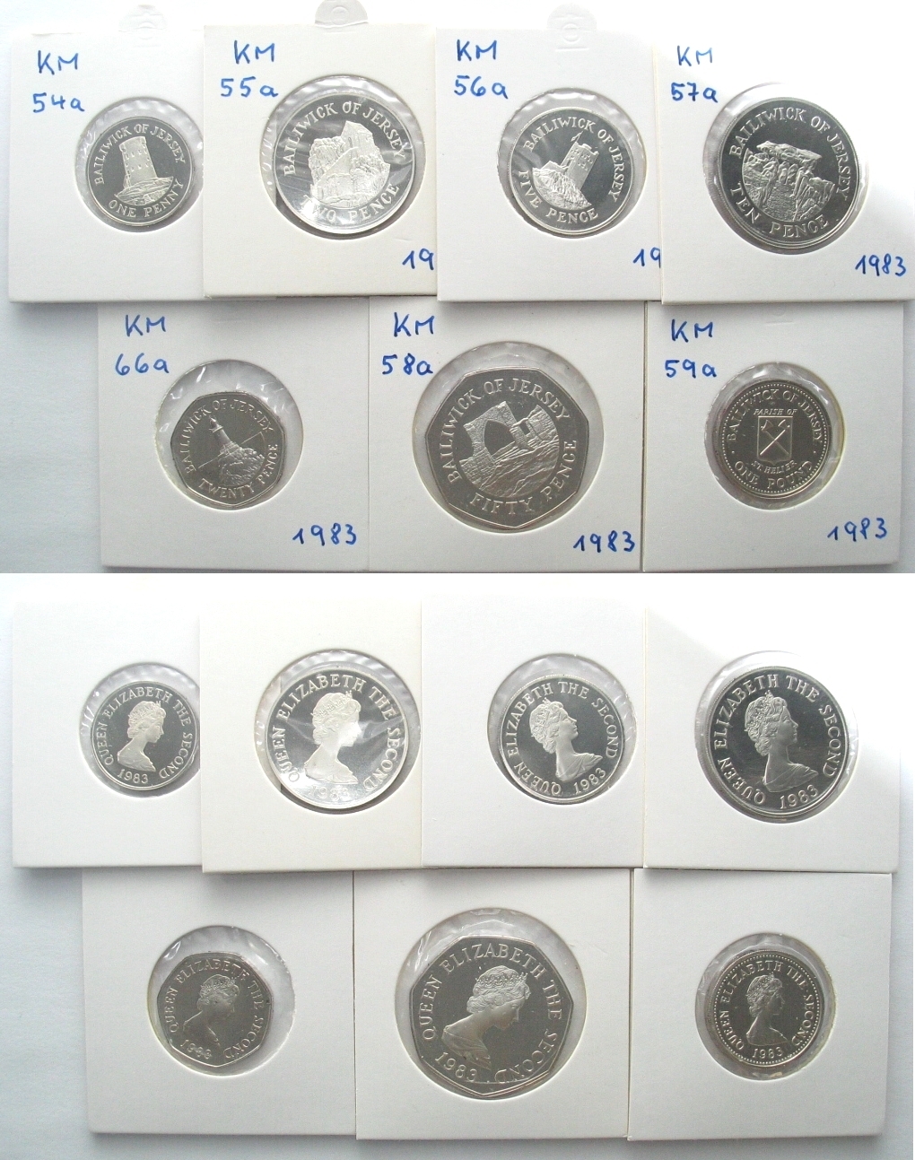 JERSEY 1983 Silver Proof Set 1 Pound, 50, 20, 10, 5, 2 Pence, 1 Penny ...