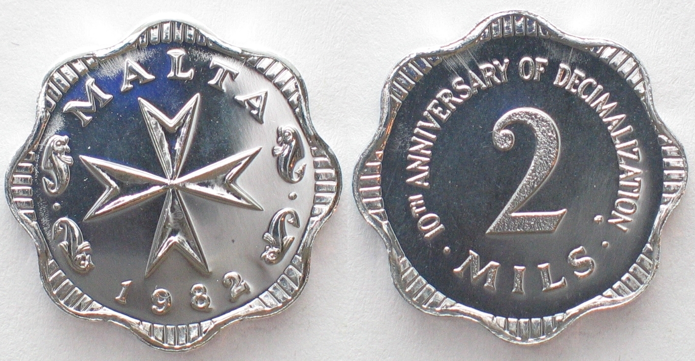 MALTA 2 Mils 1982 10TH ANN. OF DECIMALIZATION Alu Proof | MA-Shops