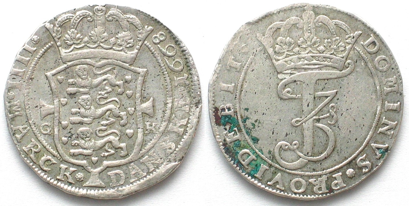 Dänemark DENMARK Krone 1668 Copenhagen FREDERIK III silver aXF! EF ...