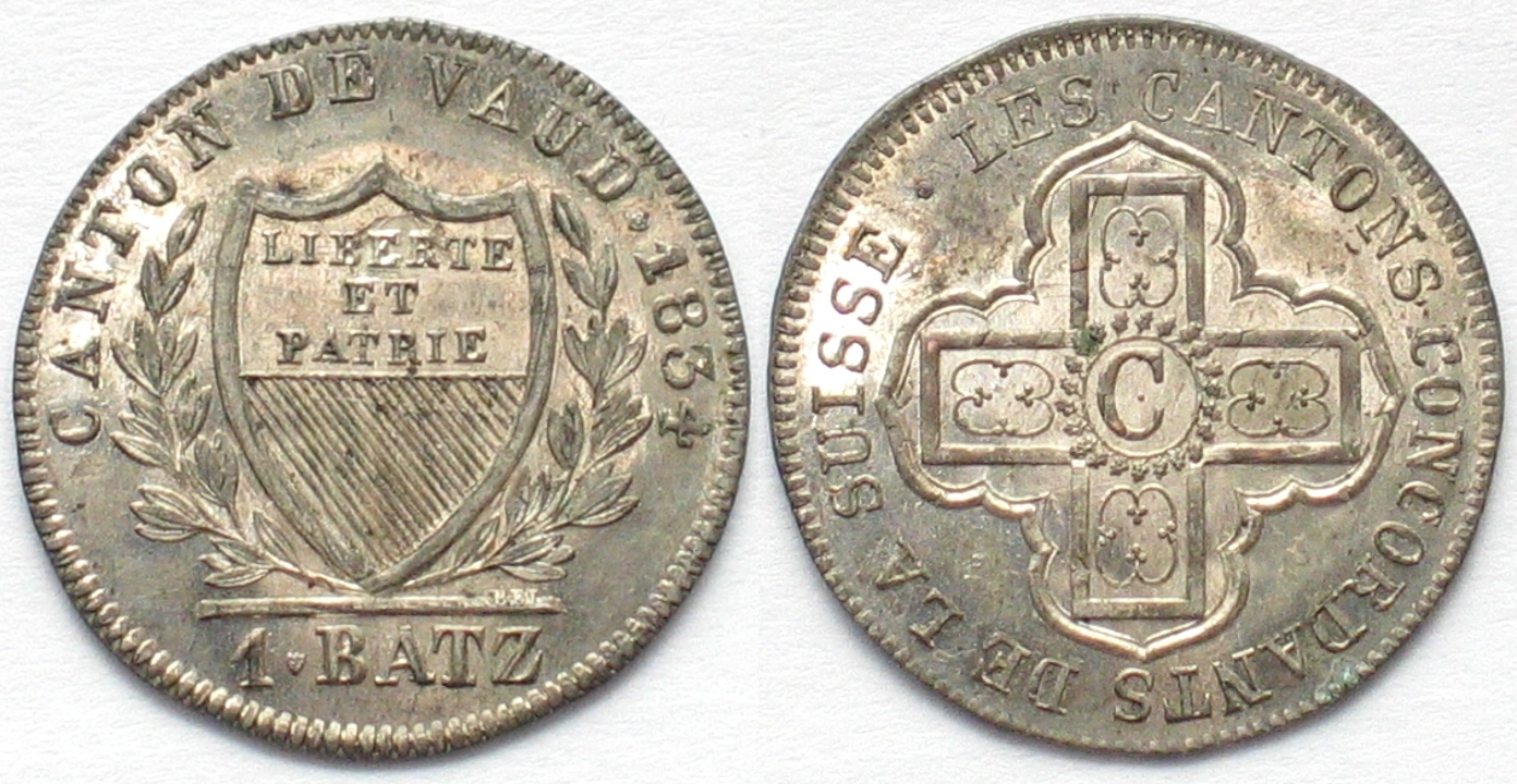 Schweiz - Waadt Swiss VAUD 1 Batzen 1834 billon SCARCE YEAR! BU!!! | MA ...