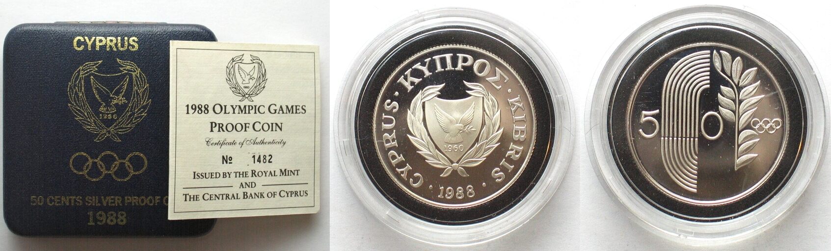Zypern CYPRUS 50 Cents 1988 OLYMPICS SEOUL silver Proof RARE!!! | MA-Shops