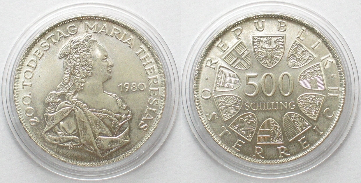 Österreich AUSTRIA 500 Schilling 1980 MARIA THERESIA silver BU | MA-Shops