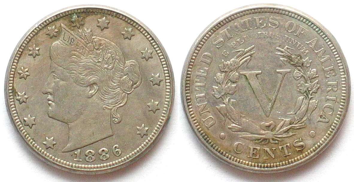 USA 5C FIVE-CENT PIECES US 1886 PHILADELPHIA LIBERTY HEAD NICKEL 5 ...