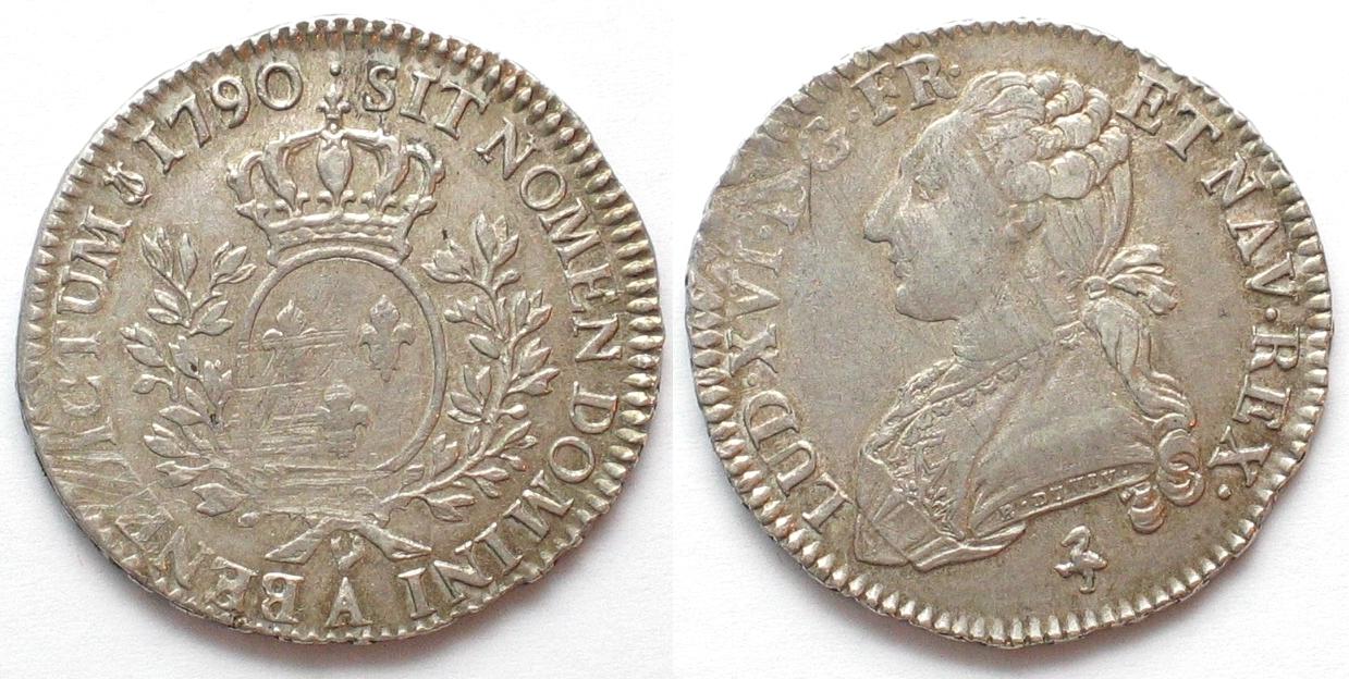 Frankreich FRANCE 1/2 Ecu 1790 A Paris LOUIS XVI silver XF! EF | MA-Shops