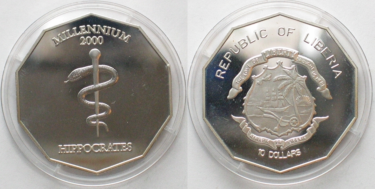 LIBERIA 10 Dollars 2000 Hippocrates MILLENNIUM silver Proof | MA-Shops
