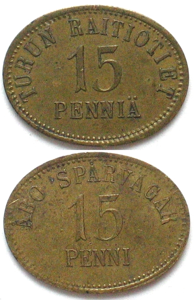 Finnland - Marken TURKU (ABO) Tram token 1890-1907 TURUN RAITIOTIET ...