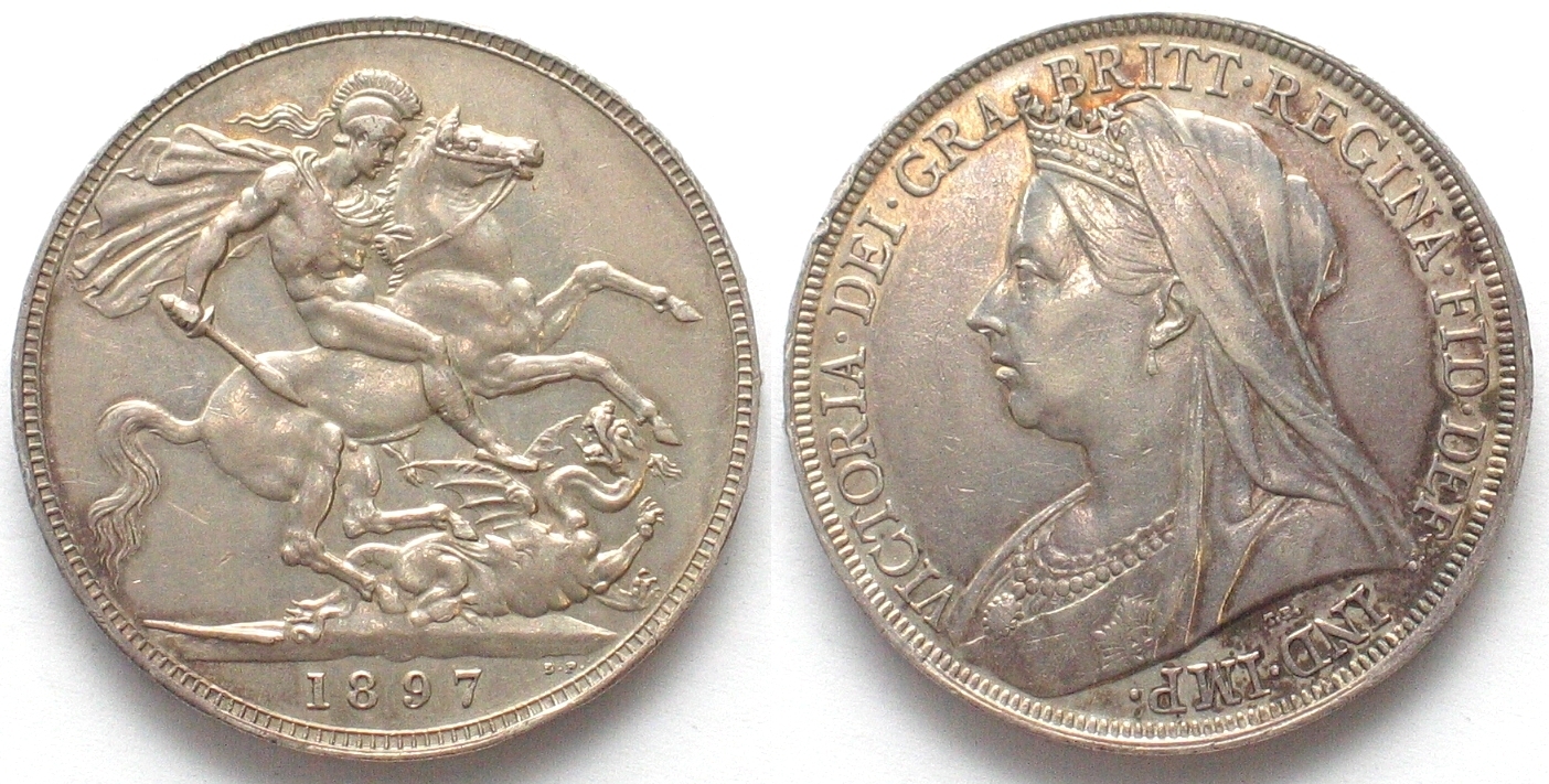 England GREAT BRITAIN Crown 1897 - LX VICTORIA silver AU! | MA-Shops