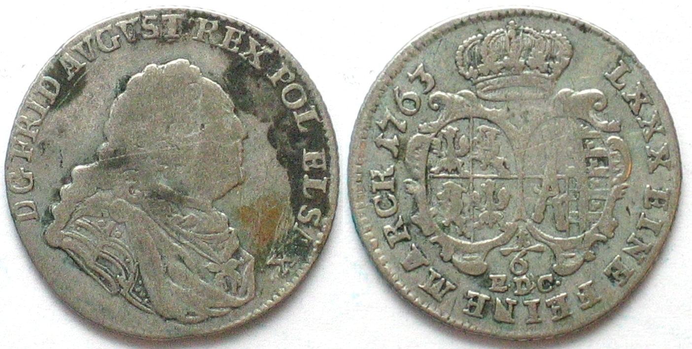 Sachsen Germany SAXONY 1/6 Thaler 1763 EDC FRIEDRICH AUGUST III silver ...