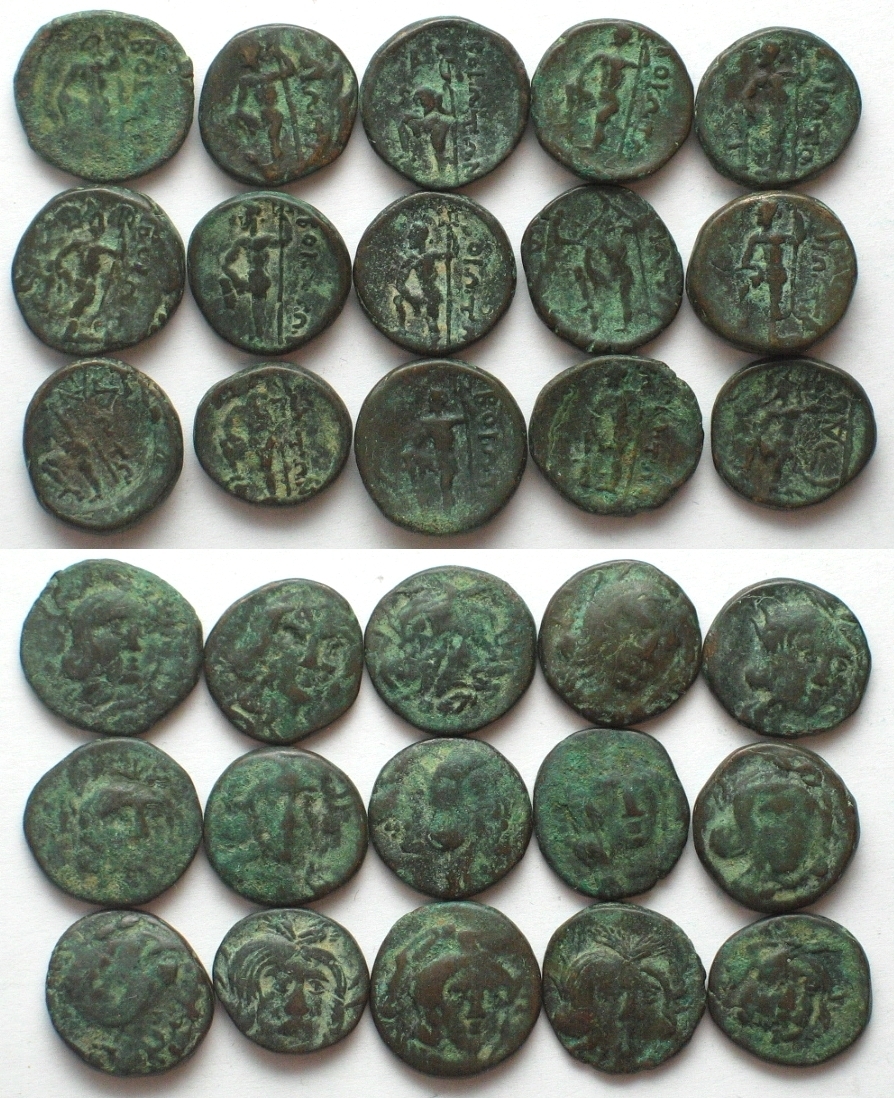 Boetien -221/-197 BOEOTIA. Federal coinage, Bulk of 15 x AE18 ca. 220 ...