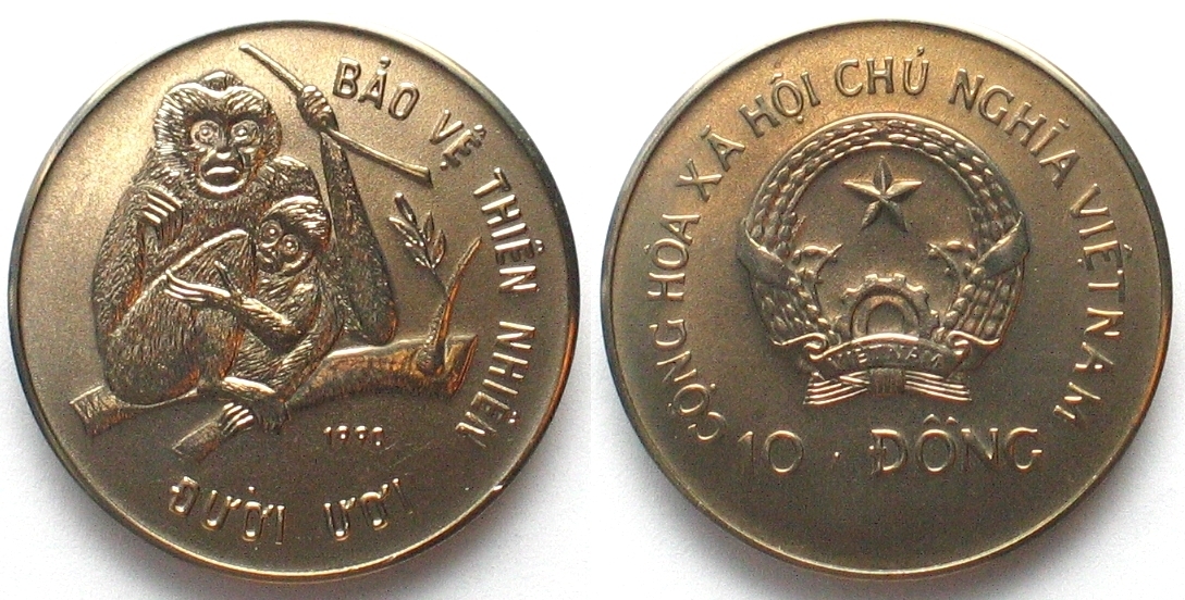 VIETNAM 10 Dong 1990 Crested gibbons WWF Cu-Ni BU | MA-Shops