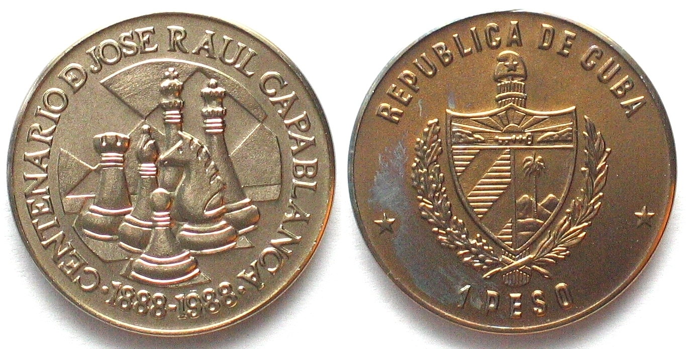 Kuba CUBA 1 Peso 1988 Chess JOSE RAUL CAPABLANCA Cu-Ni UNC | MA-Shops