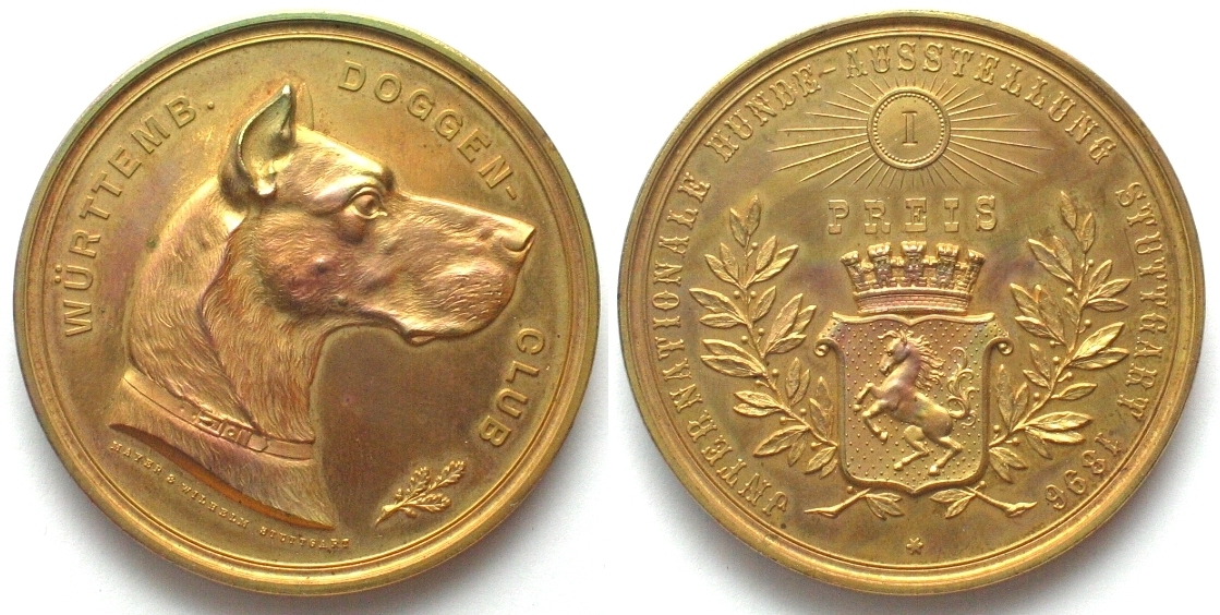 Deutschland - Medaillen STUTTGART 1896 INTERNATIONAL DOG SHOW 1st Prize ...