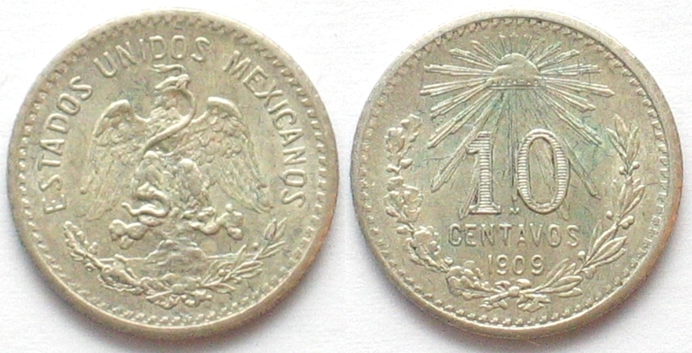 Mexiko MEXICO 10 Centavos 1909 silver UNC! | MA-Shops