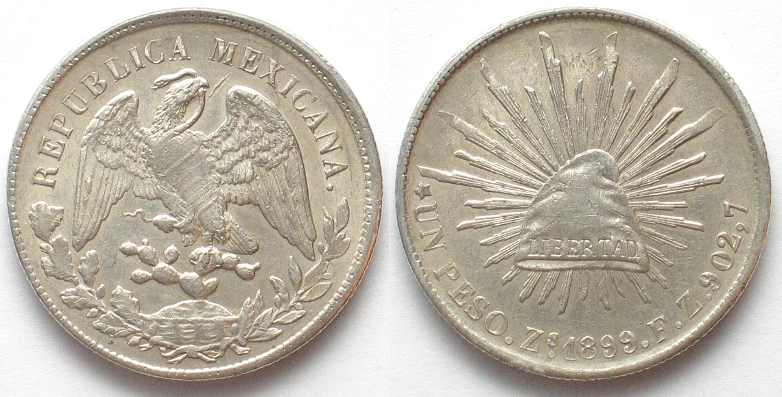Mexiko MEXICO 8 Reales (Peso) 1899 FZ Zs ZACATECAS silver AU! | MA-Shops