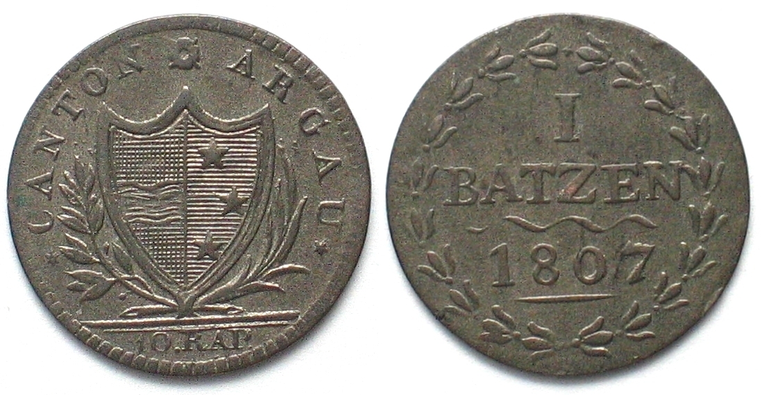 Schweiz - Aargau Swiss AARGAU 1 Batzen 1807 billon XF! EF | MA-Shops