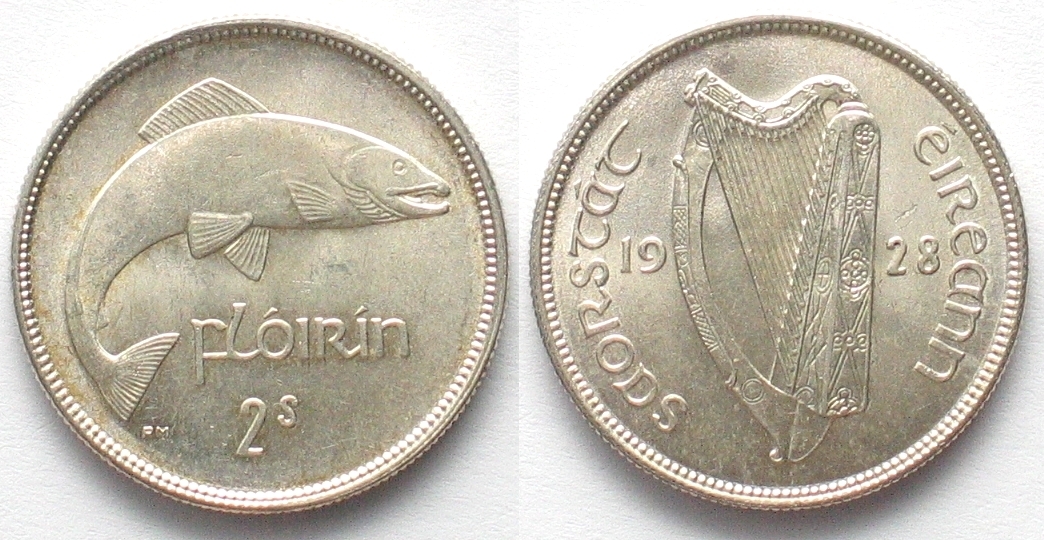Irland IRELAND 1 Florin 1928 SALMON silver UNC!!! | MA-Shops