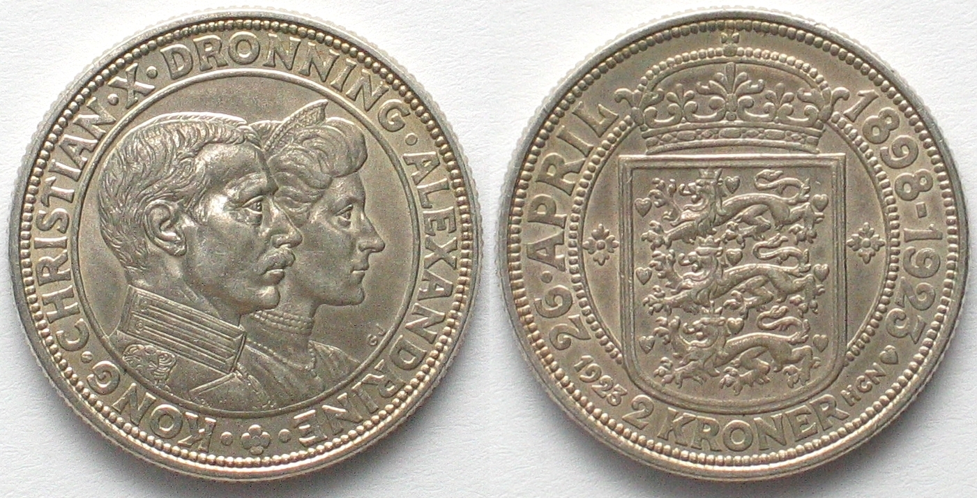 Dänemark DENMARK 2 Kroner 1923 Silver Wedding CHRISTIAN X silver UNC ...