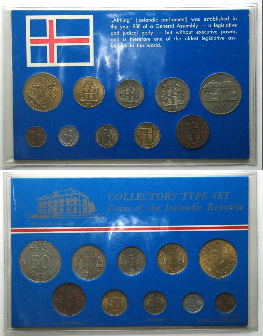 Island ICELAND 1970 Official Mint Set 10 coins BU | MA-Shops