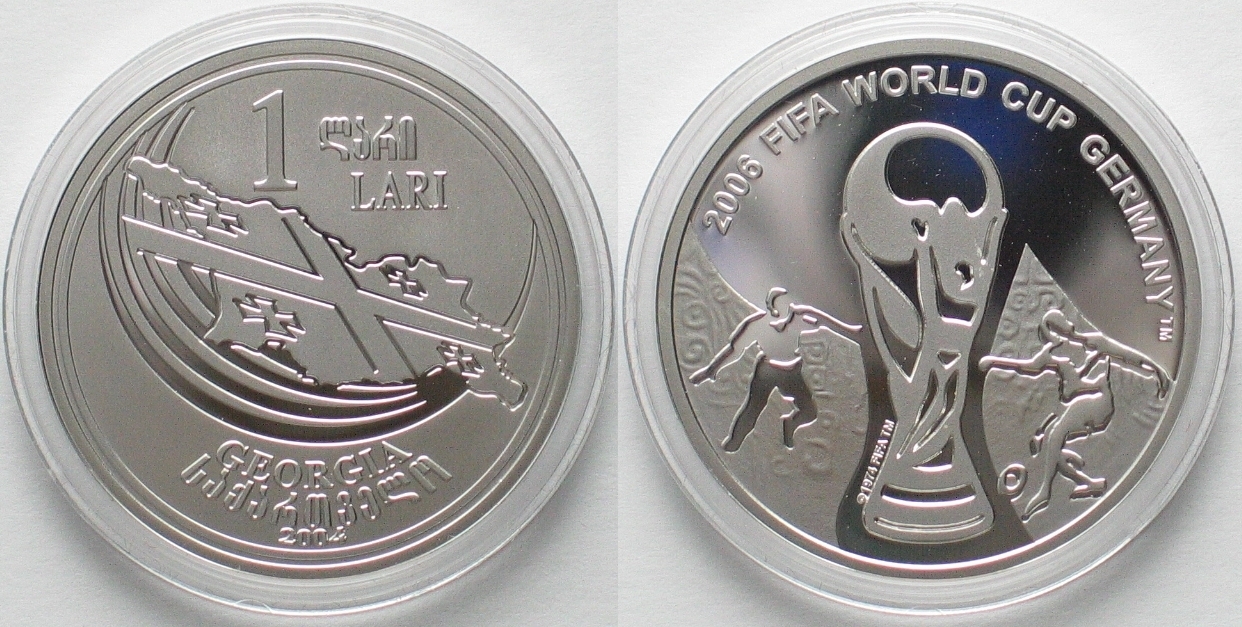 Georgien GEORGIA 1 Lari 2004 FOOTBALL WORLD CUP silver Proof | MA-Shops