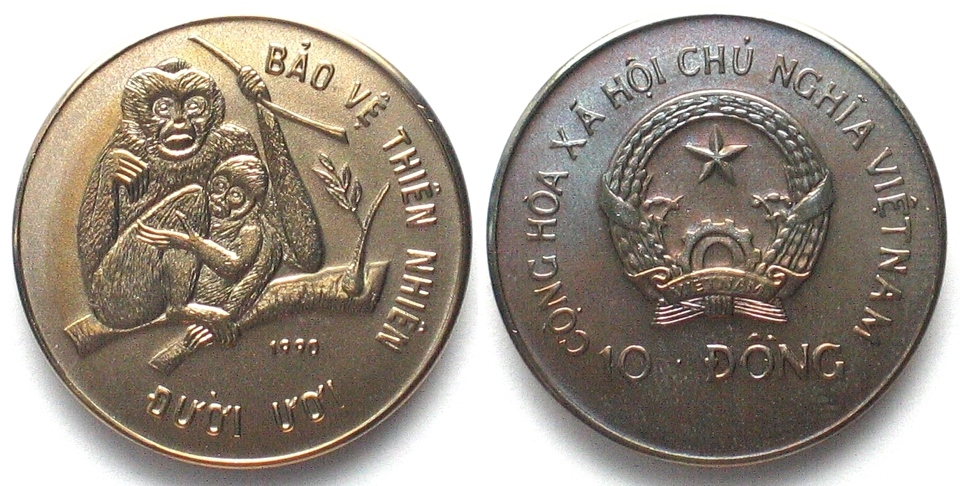 VIETNAM 10 Dong 1990 Crested gibbons WWF Cu-Ni BU | MA-Shops