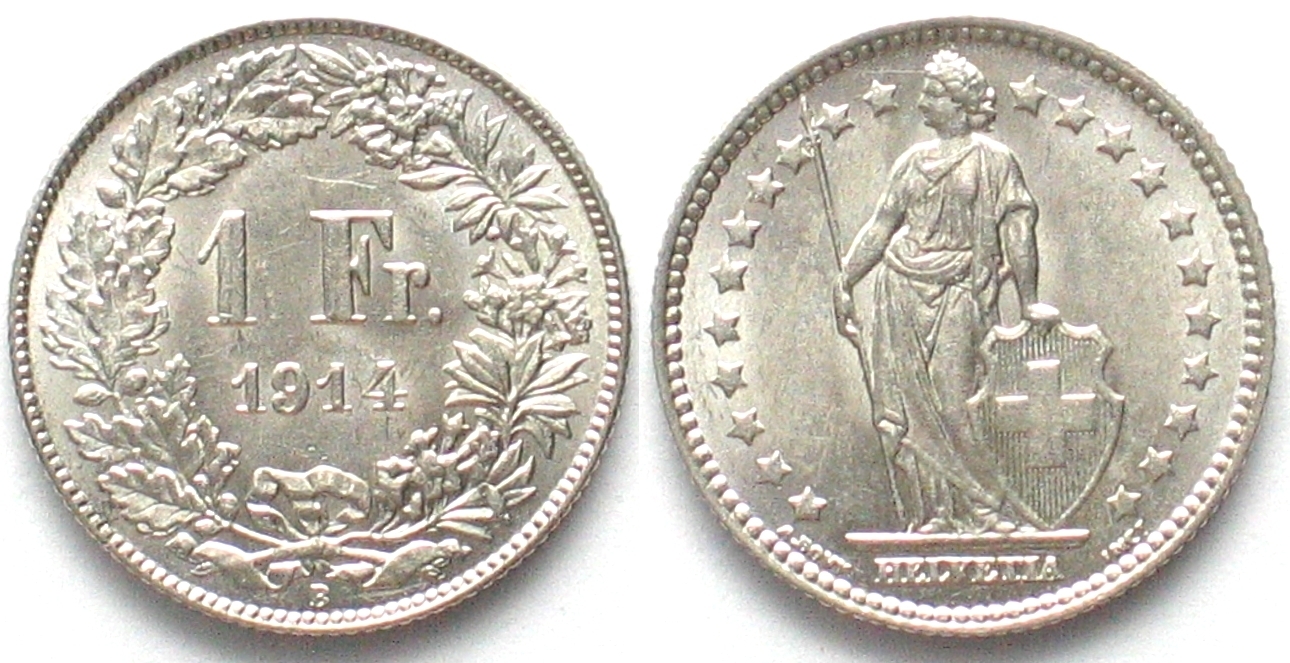 Schweiz SWITZERLAND 1 Franc 1914 silver UNC!!! | MA-Shops