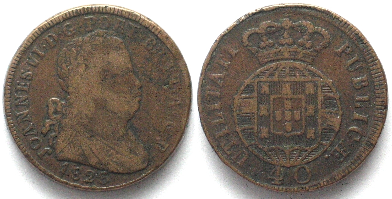 Pataco PORTUGAL 40 Reis 1823 JOAO VI bronze VF | MA-Shops
