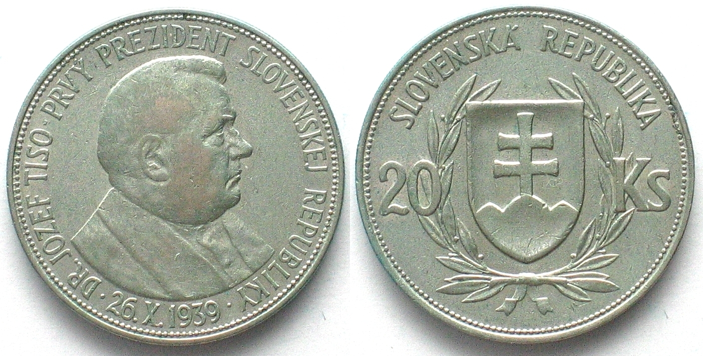 Slowakei SLOVAKIA 20 Korun 1939 JOZEF TISO silver XF EF | MA-Shops