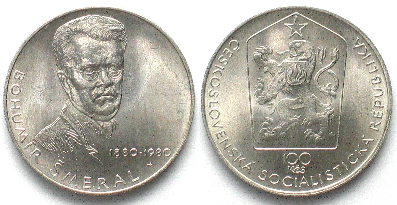 Tschechoslowakei CZECHOSLOVAKIA 100 Korun 1980 BOHUMIR SMERAL silver ...