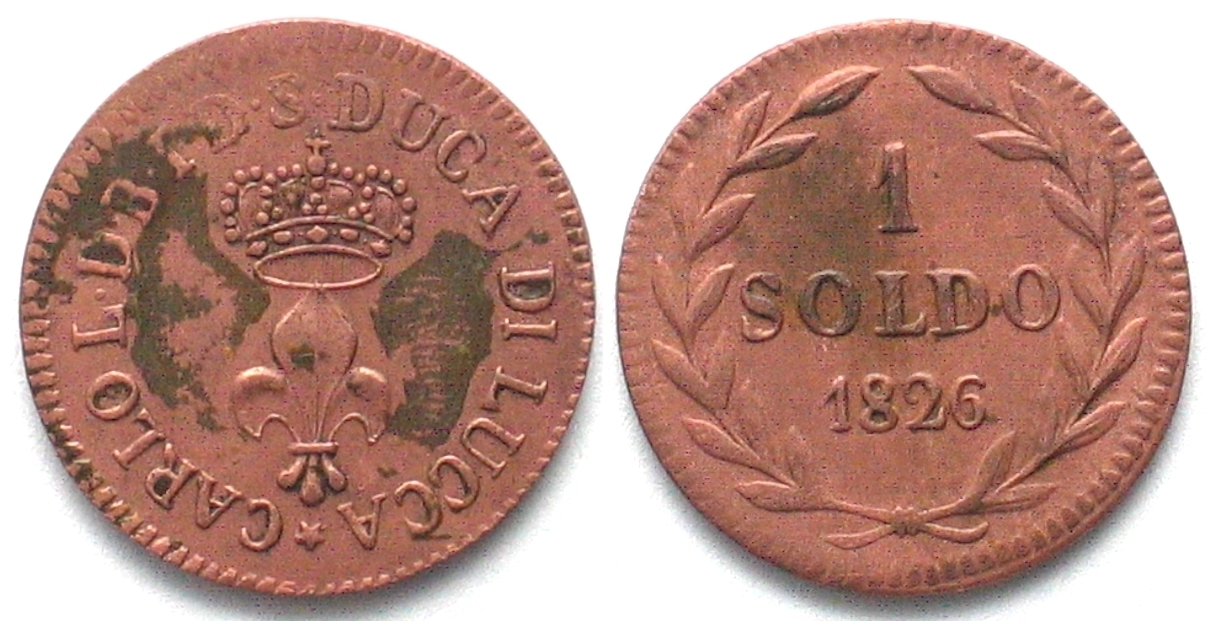 Italien - Lucca LUCCA. 1 Soldo 1826, Carlo Ludovico di Borbone, copper ...