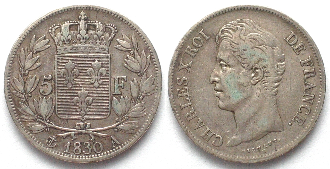 Frankreich FRANCE 5 Francs 1830 A, CHARLES X, silver VF+ | MA-Shops