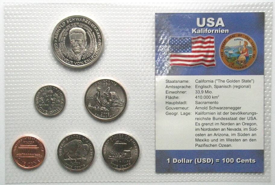 CALIFORNIA 2005 Coin Set with LIBERIA 1 Dollar ARNOLD SCHWARZENEGGER BU ...