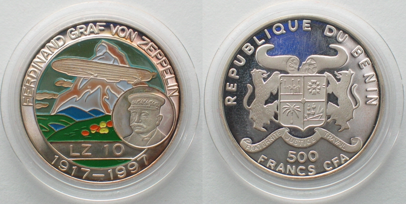 BENIN 500 Francs 1997 GRAF VON ZEPPELIN silver COLORED Proof | MA-Shops