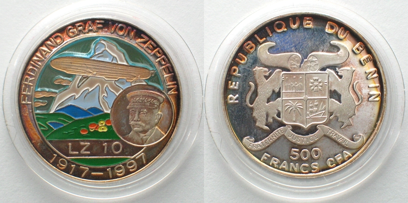 BENIN 500 Francs 1997 GRAF VON ZEPPELIN silver COLORED Proof | MA-Shops