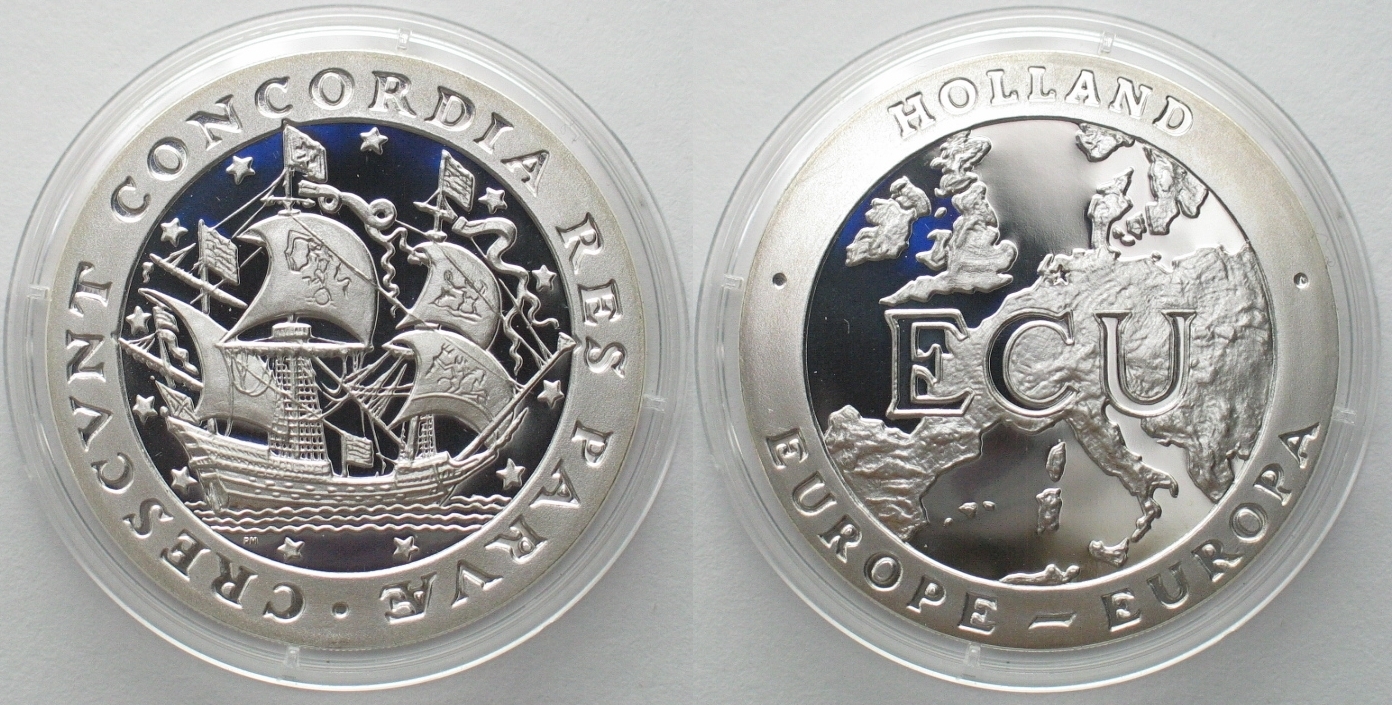 Niederlande HOLLAND. Ecu 1992, sailship, CRESCVNT CONCORDIA RES PARVAE ...