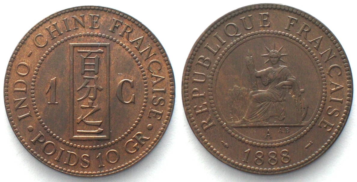 Franz. Indochina FRENCH INDO-CHINA. 1 Cent 1888 A, bronze, AU! | MA-Shops