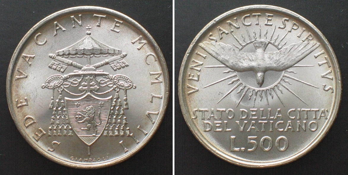 Vatikan VATICAN. 500 Lire 1958, Sede Vacante, silver, SCARCE! BU! | MA-Shops
