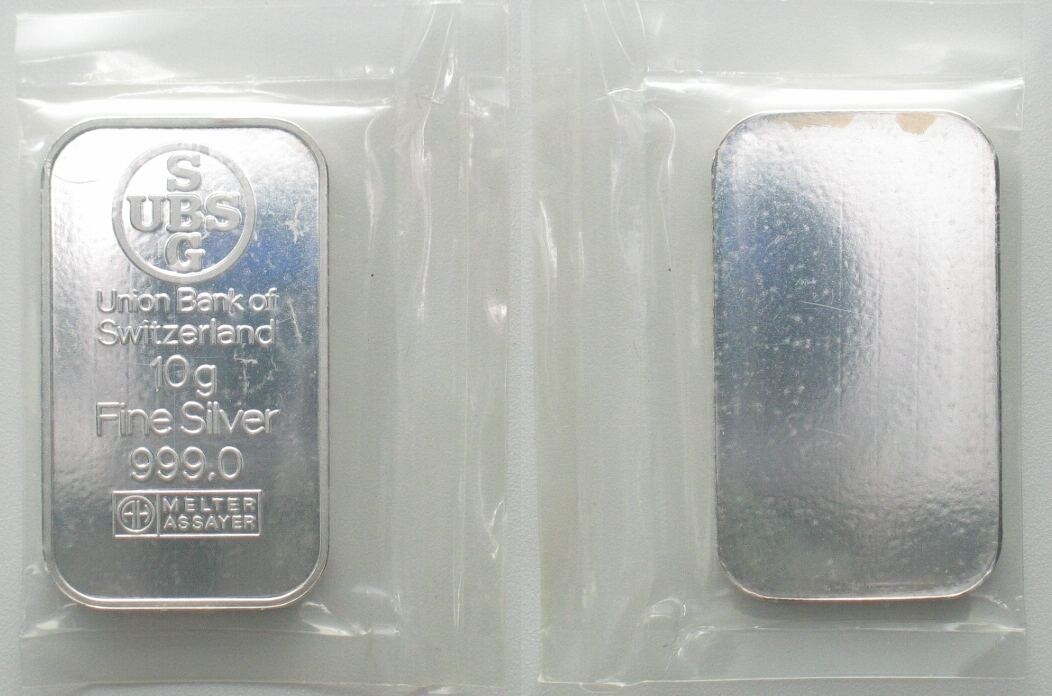 Ingots / Barren Switzerland. ARGOR HERAEUS. 10g Fine Silver 999,0, UBS ...