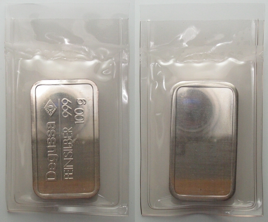 Ingots / Barren Germany. DEGUSSA. 100g FEINSILBER 999, sealed BU | MA-Shops