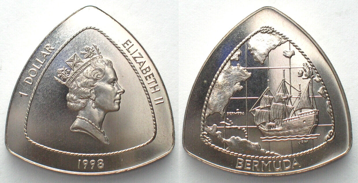 BERMUDA. 1 Dollar 1998, Ship, triangle shaped, Cu-Ni, UNC | MA-Shops
