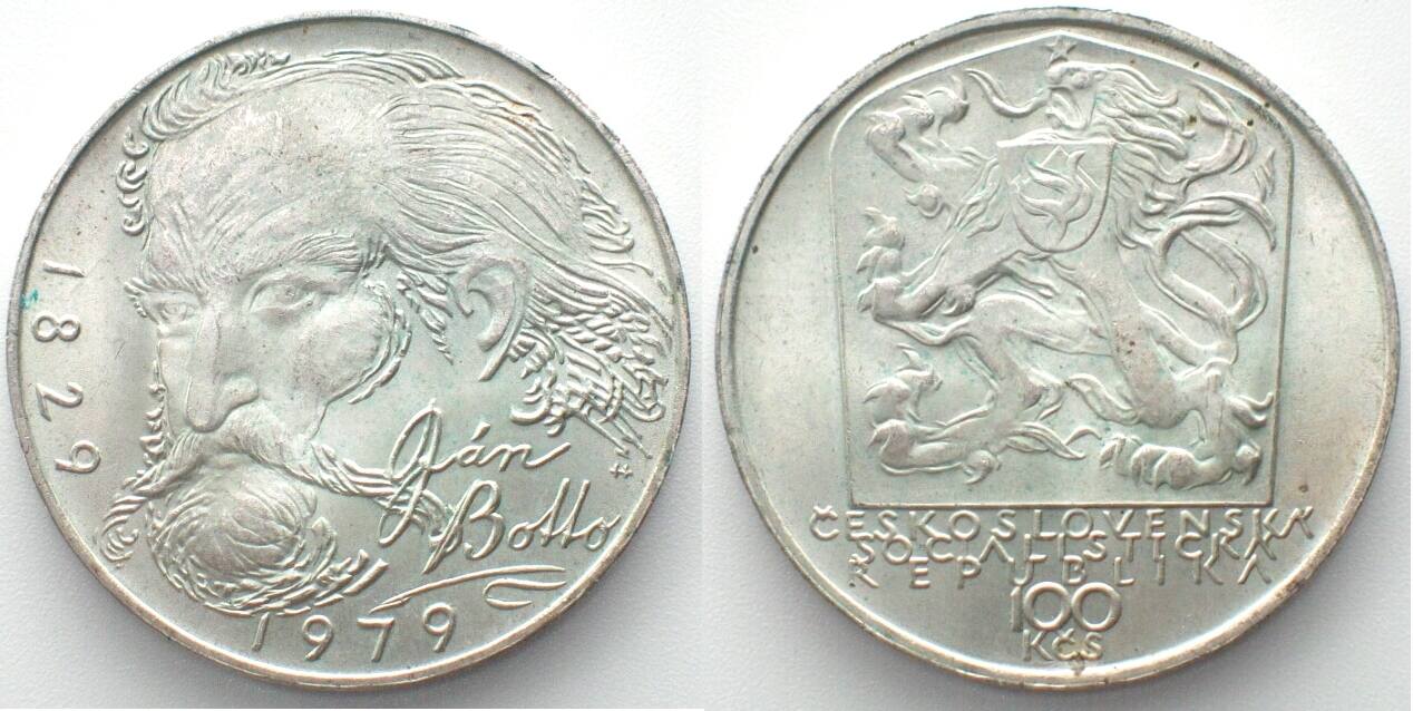 Tschechoslowakei CZECHOSLOVAKIA 100 Korun 1979 JAN BOTTO silver UNC ...