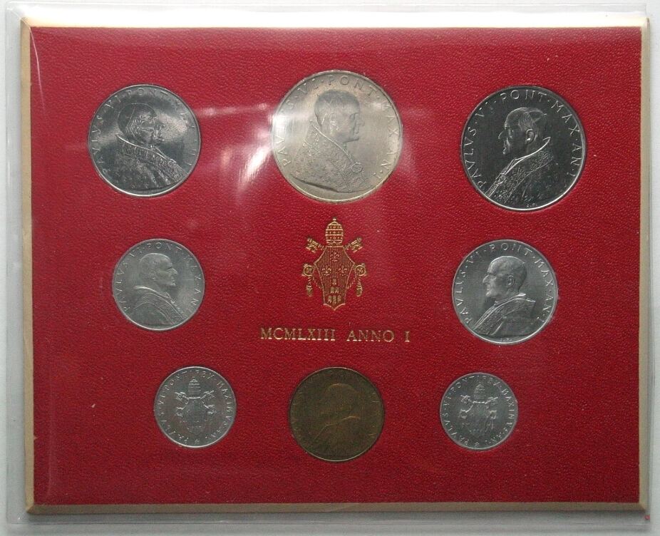 Vatikan VATICAN Mint Set 1963 (MCMLXIII) Anno I PAUL VI with silver 500 ...