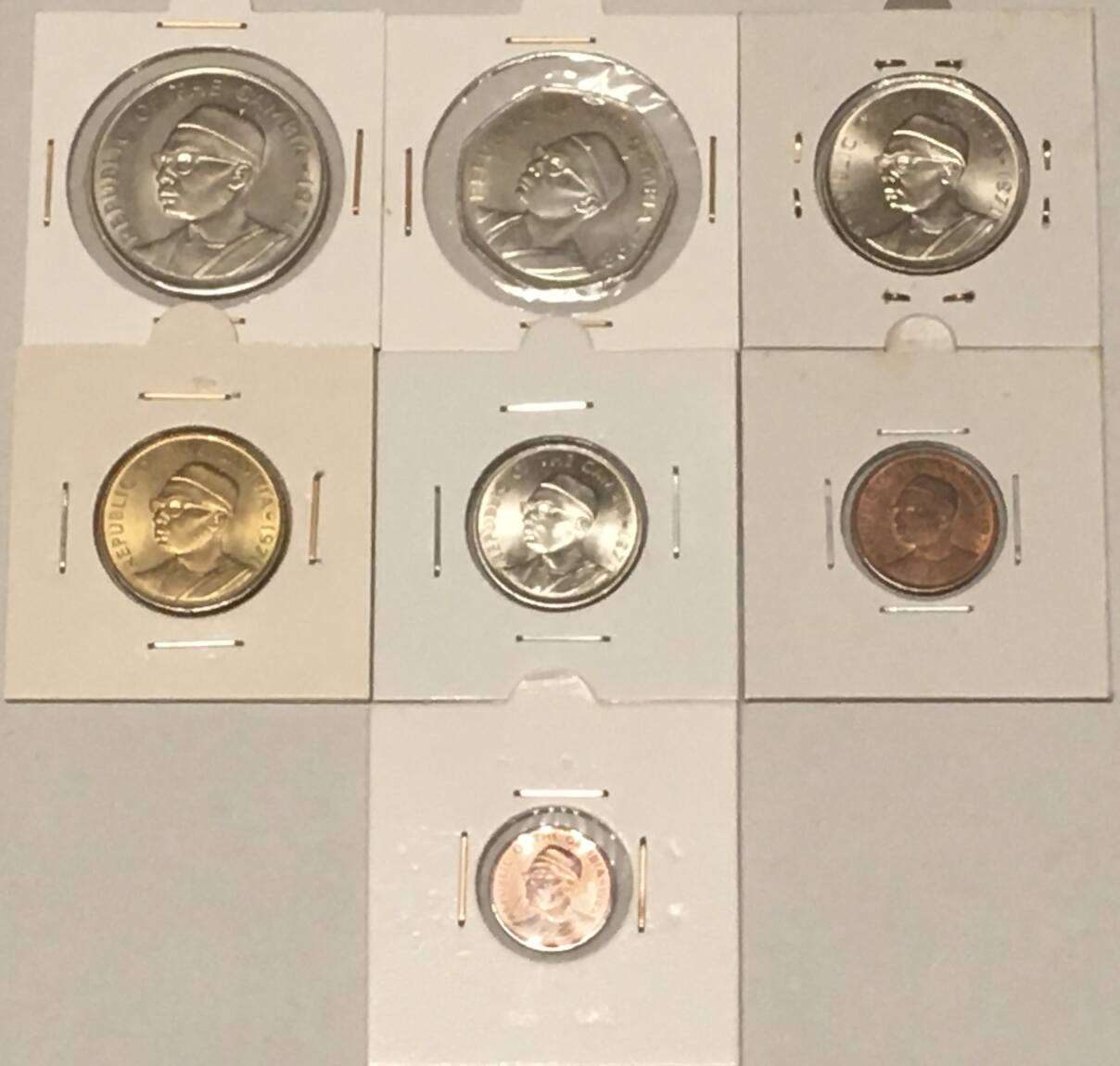 1971,1987 GAMBIA. Circulation coin set 1971 (6 pcs.) + 1 Dalasi 1987 ...