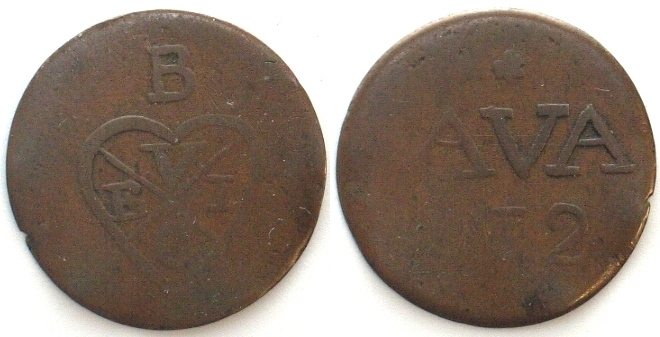 Niederländisch Indien - Java JAVA. Duit 1812, B above VEIC bale-mark ...