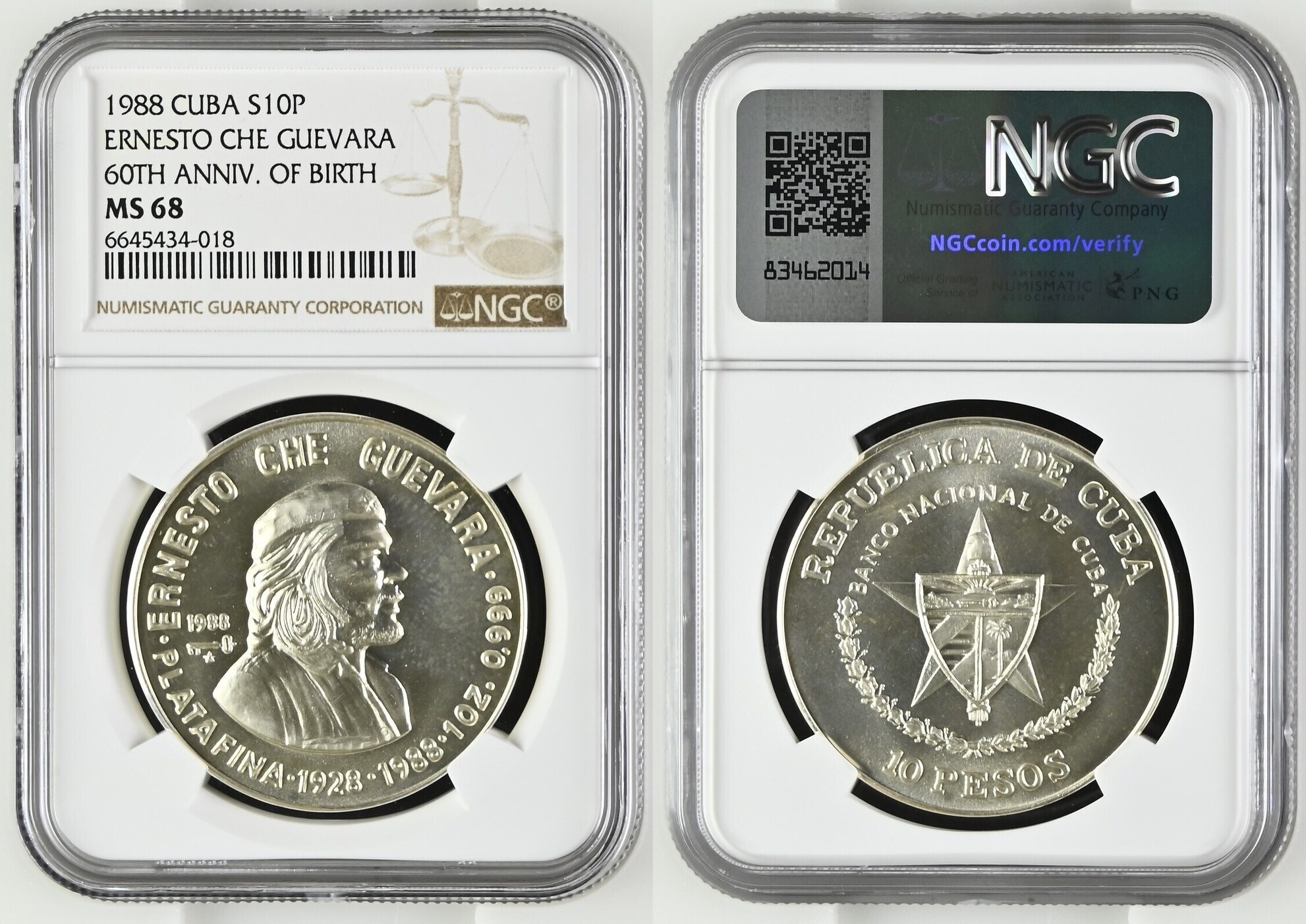 S10P CUBA. 10 Pesos 1988, ERNESTO CHE GUEVARA, silver, TRIAL STRIKE ...