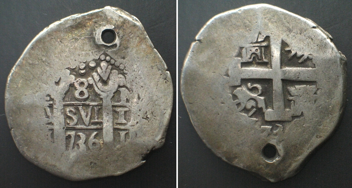 PERU 8 Reales 1736 L N, Lima mint, Philip V, silver COB COINAGE, silver ...