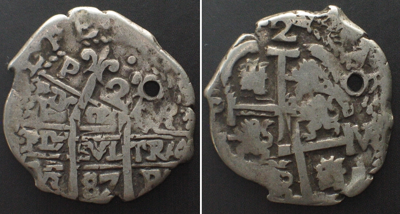 Bolivien BOLIVIA. 2 Reales 1687 P VR, Potosi, CHARLES II, silver, COB ...