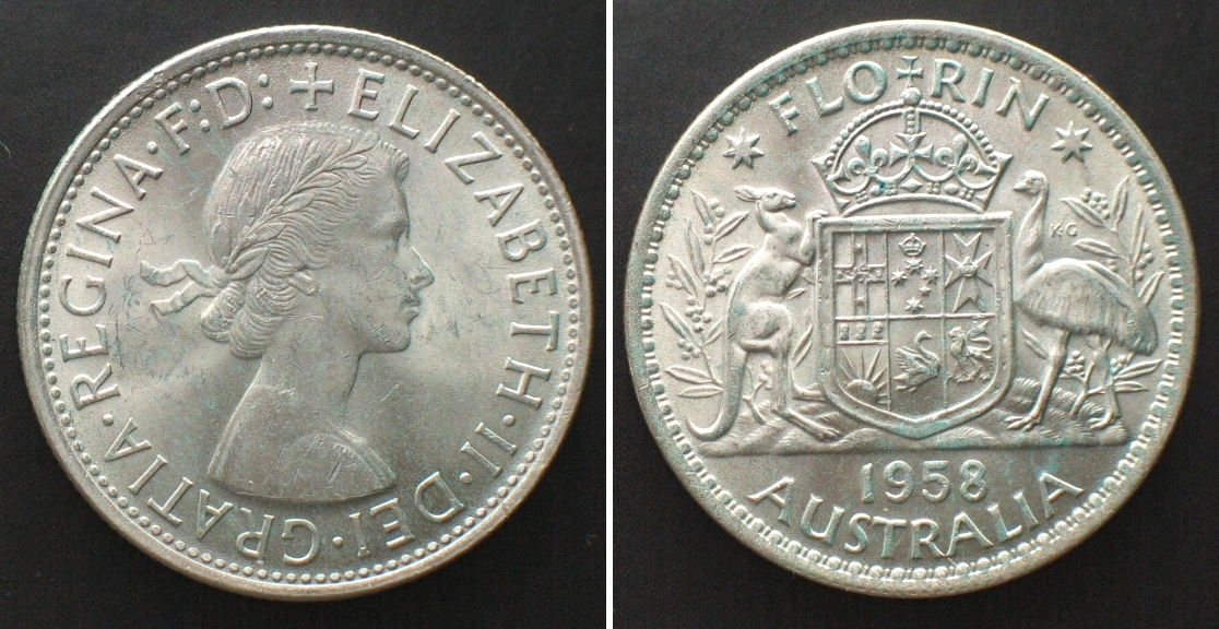 Australien AUSTRALIA Florin 1958 ELIZABETH II silver BU!!! | MA-Shops